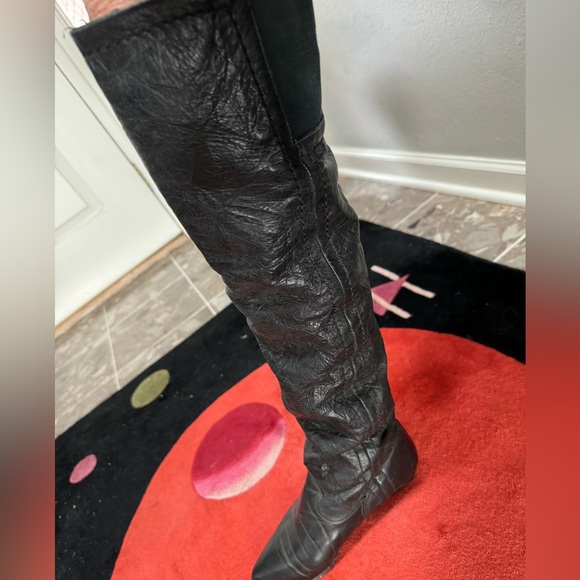 Zodiac | Shoes | Vintage 98s Black Leather Thigh High Fold Over Flat ...